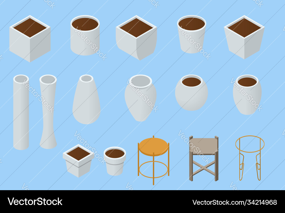 Isometric original flower pots and vases white Vector Image