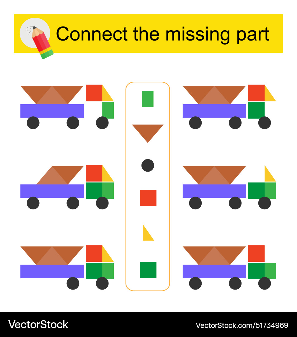 Connect the missing part task for development Vector Image