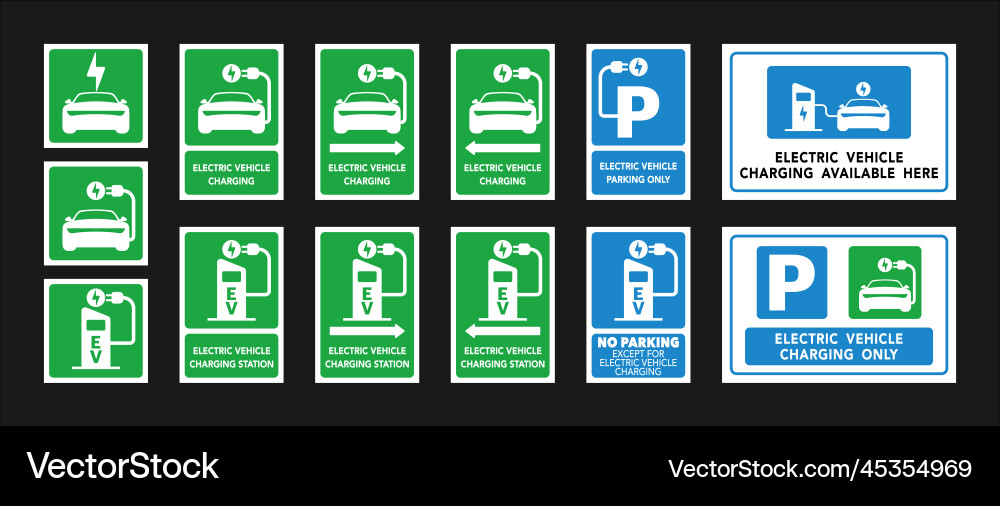 Electric vehicle charge point signs Royalty Free Vector