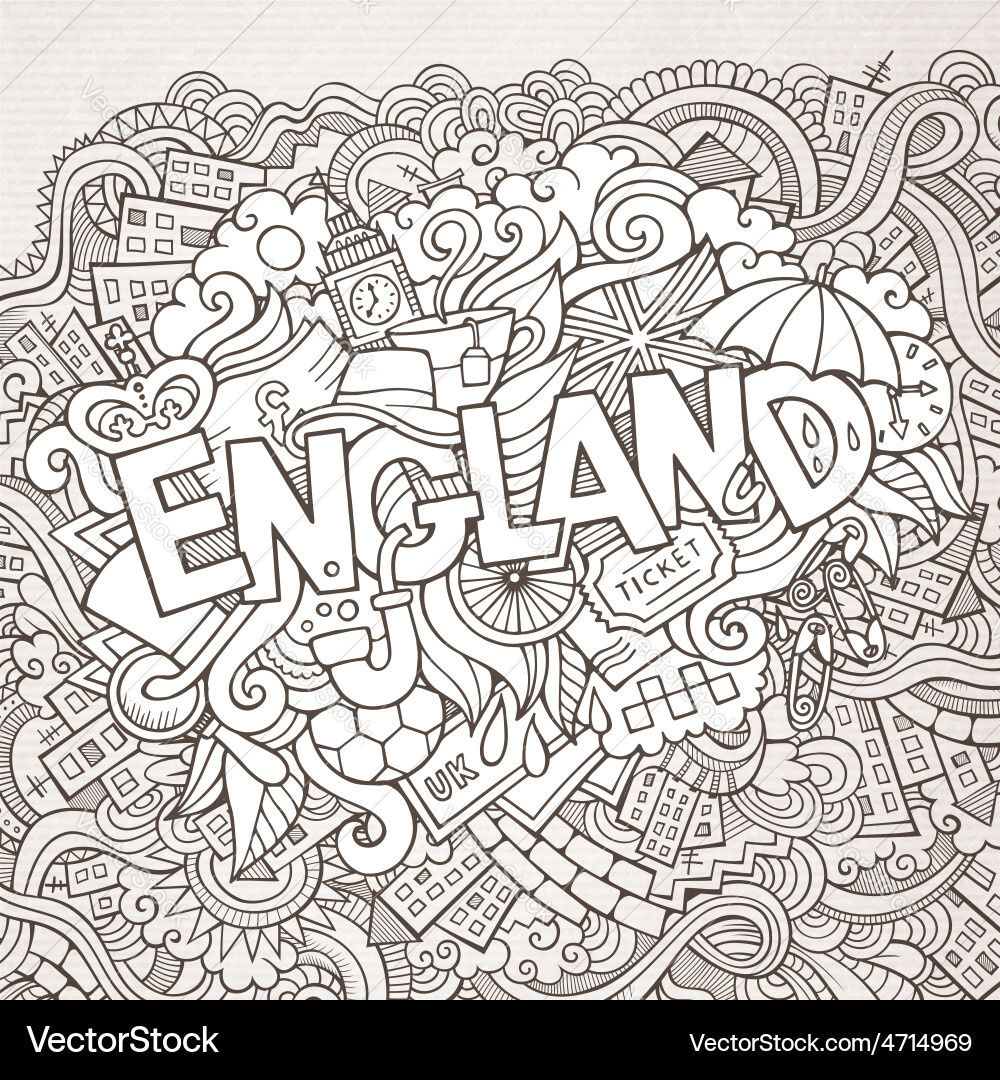 England hand lettering and doodles elements Vector Image