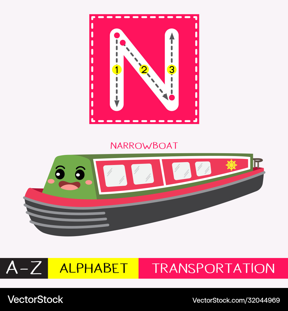 Letter n uppercase tracing transportations Vector Image