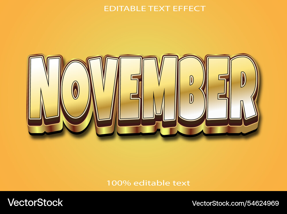 November editable text effect 3d emboss modern Vector Image