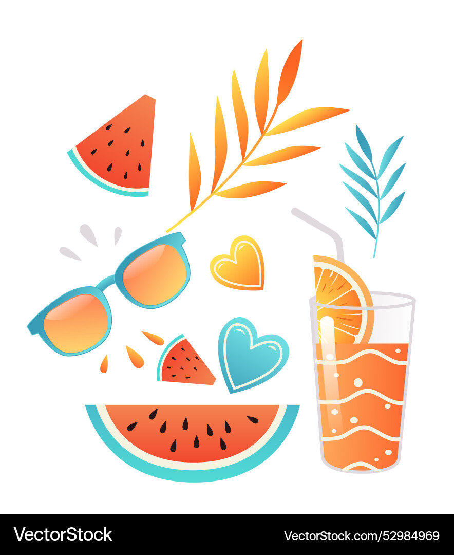 Summer elements watermelon slices sunglasses Vector Image