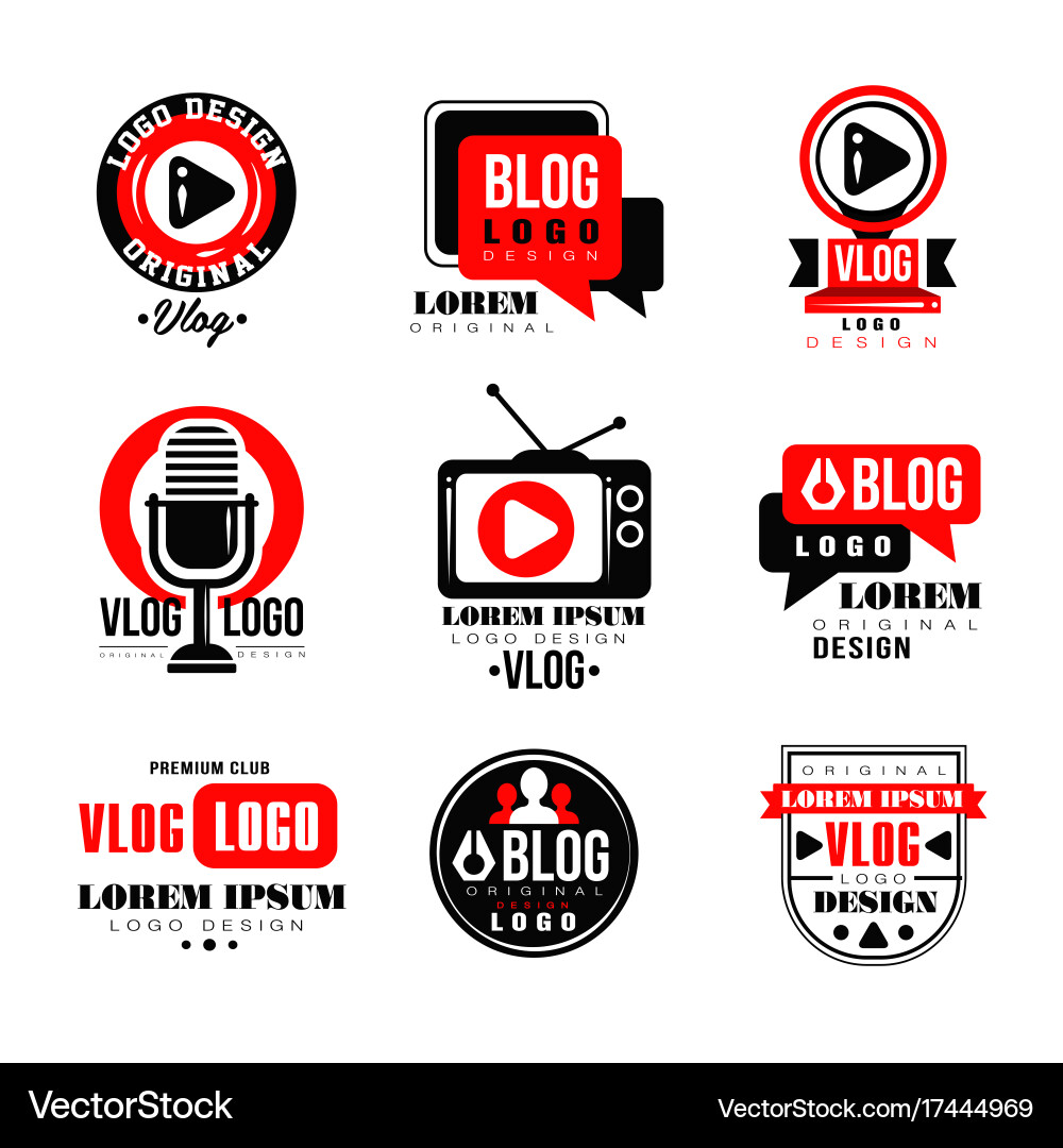 Vlogging & Blogging Logo Set Royalty Free Vector Image