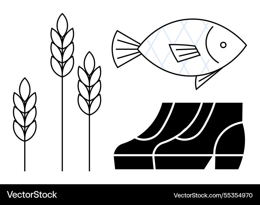Black and white outline of wheat fish Royalty Free Vector