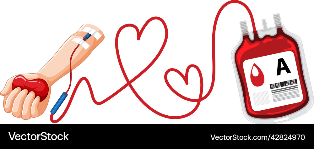 Blood donation symbol with hand and bag Royalty Free Vector