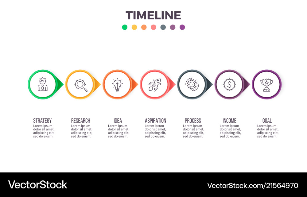 Business Infografiken Timeline mit 7 Schritten Vektorbild