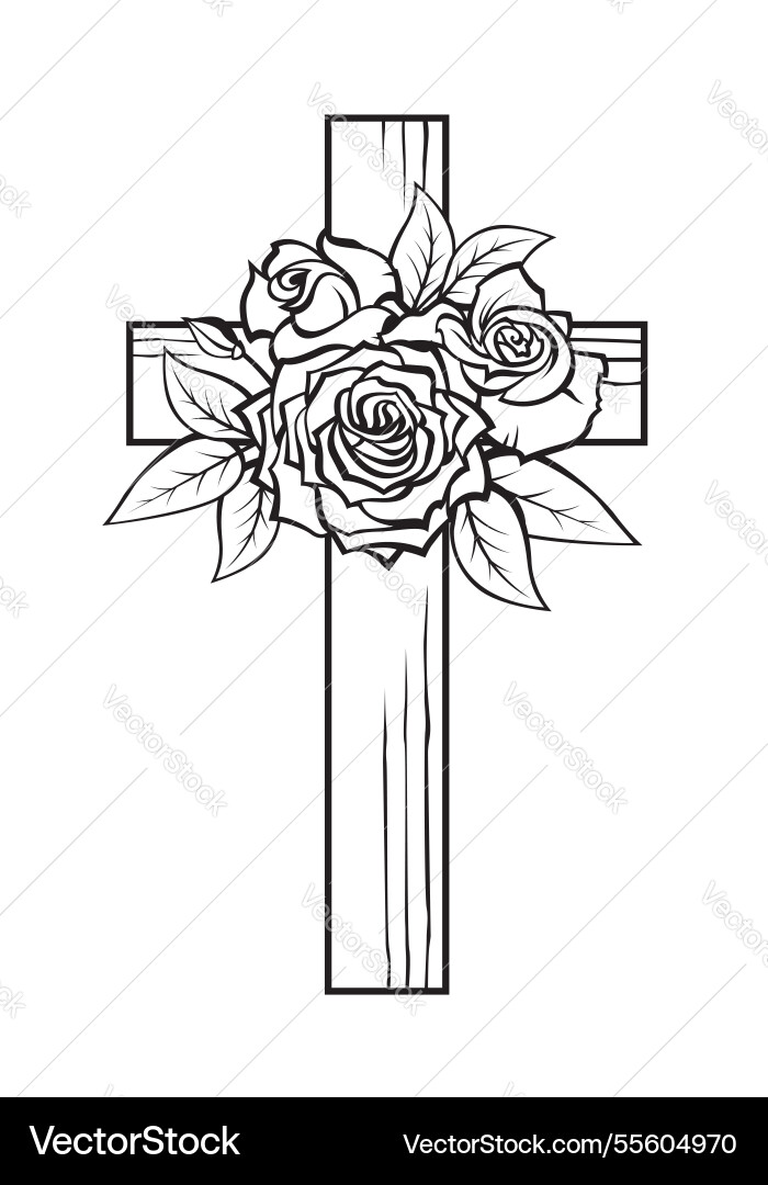 Christian cross and roses Royalty Free Vector Image