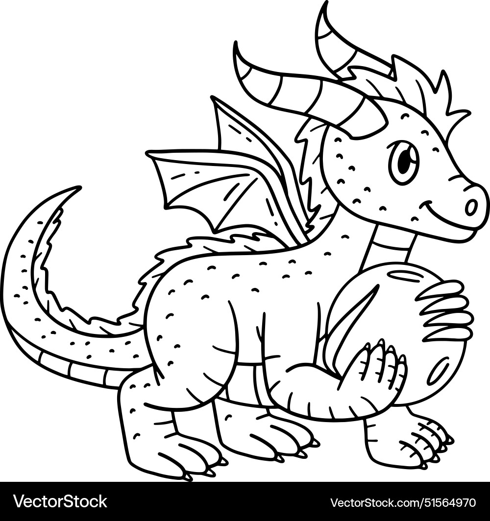 Dragon with orb isolated coloring page for kids Vector Image