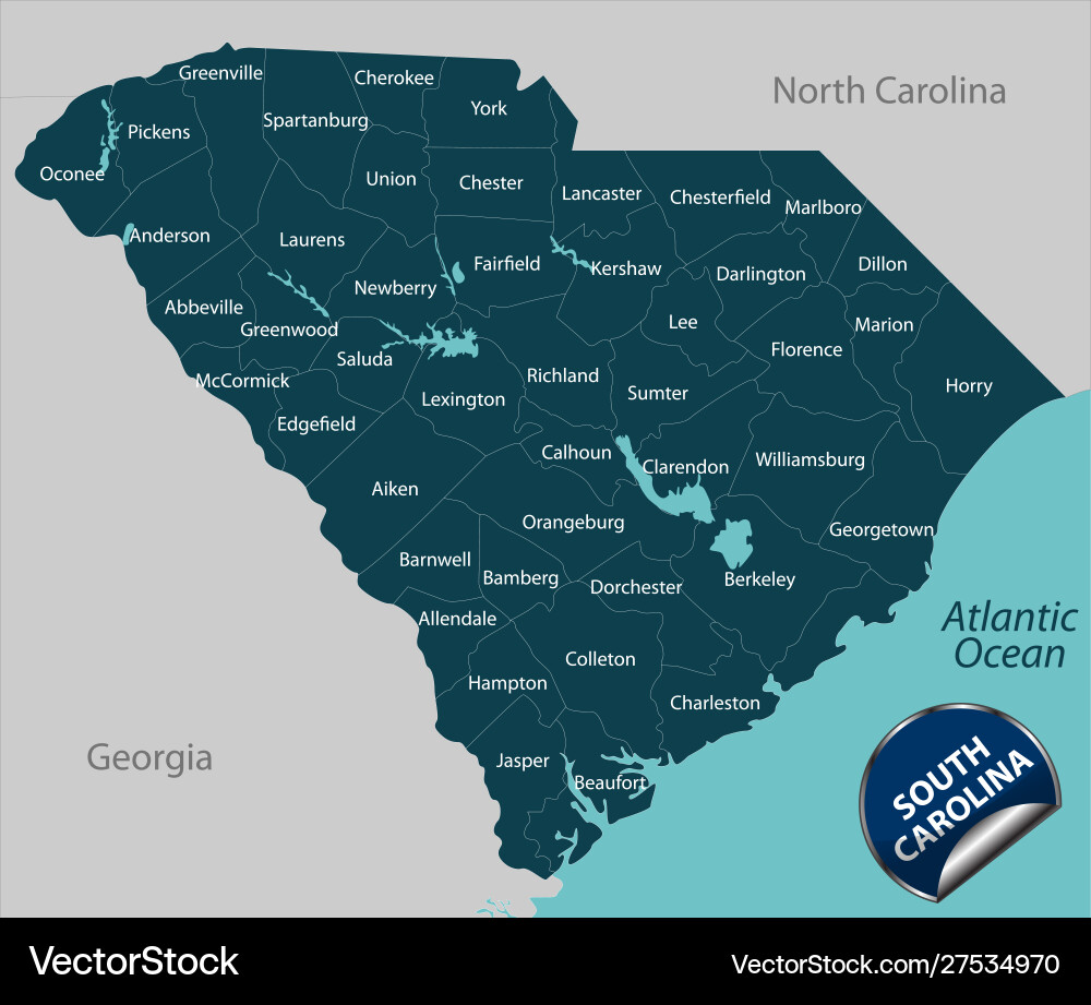 Map state south carolina usa Royalty Free Vector Image
