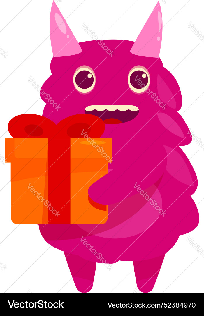 Pink cartoon monster holding a gift box Royalty Free Vector
