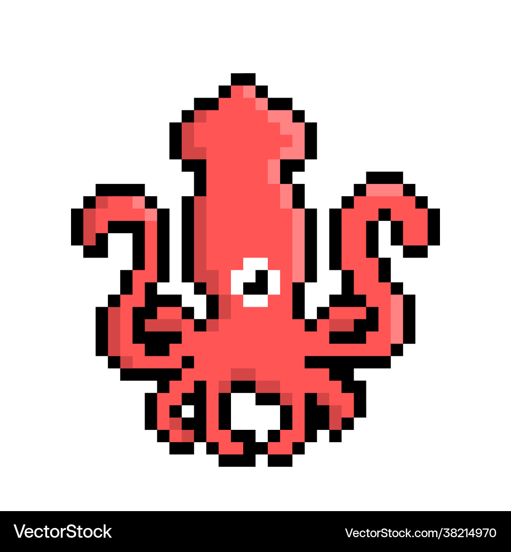 Pixel squid for 8 bit game assets Royalty Free Vector Image