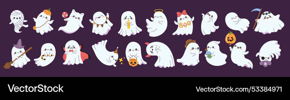 Cute ghosts halloween characters flat color Vector Image