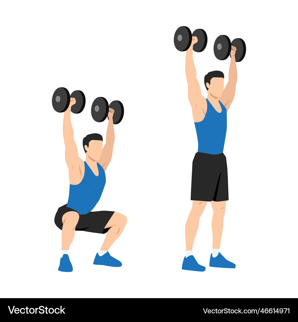 Man doing dumbbell squat thrusters Royalty Free Vector Image