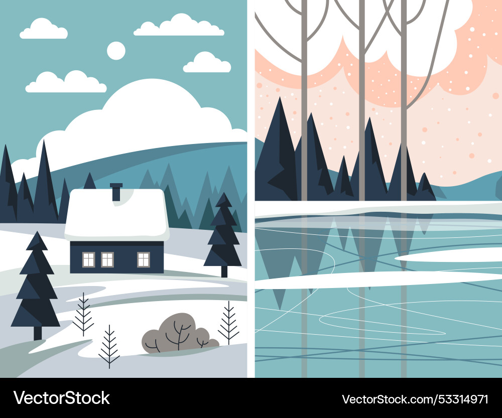 Winter landscape with cabin Royalty Free Vector Image