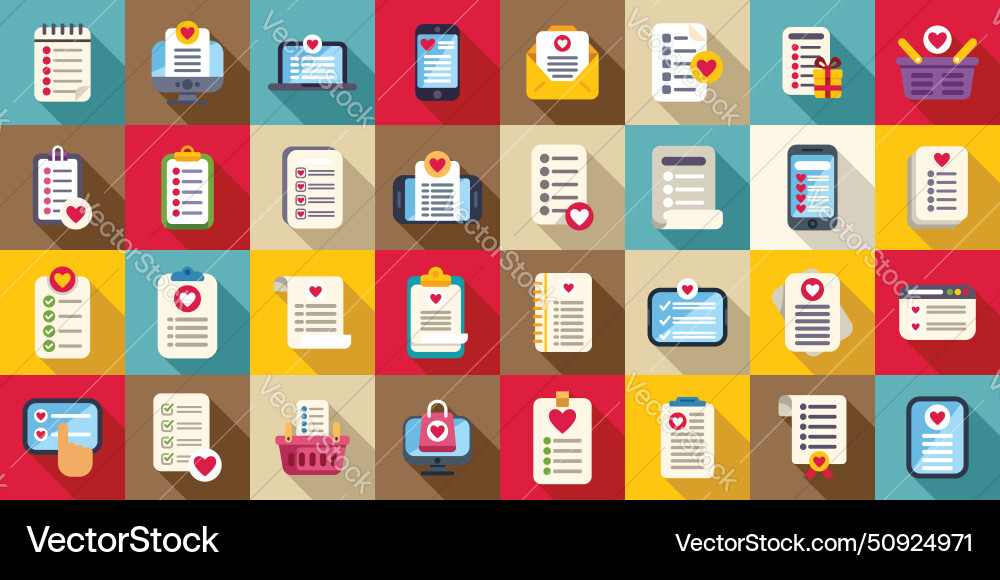 Wish list icons set flat winter post Royalty Free Vector