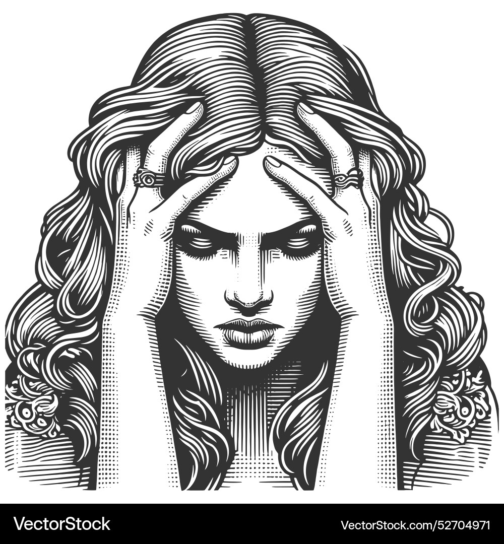 Woman deep thought or stress Royalty Free Vector Image Woman deep thought or stress Royalty Free Vector Image