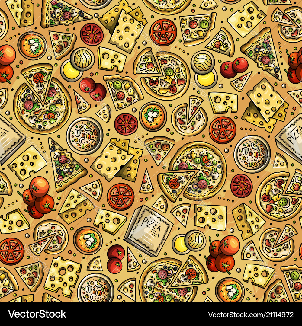 Cute Cartoon Pizza Pattern Royalty Free Vector Image