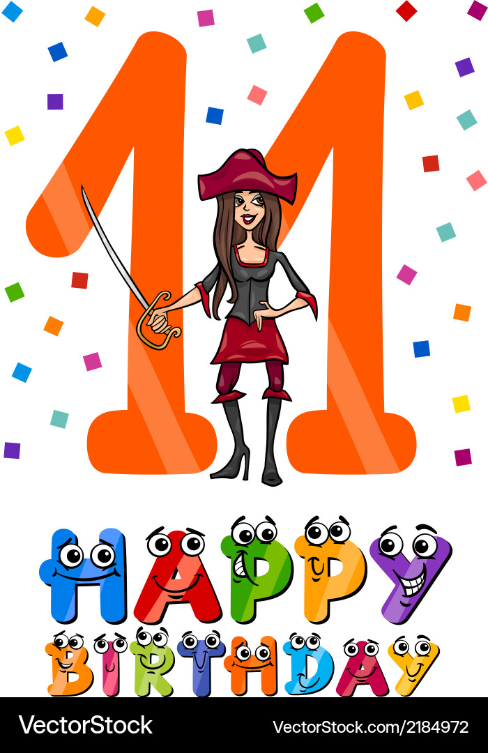 Eleventh birthday cartoon design Royalty Free Vector Image