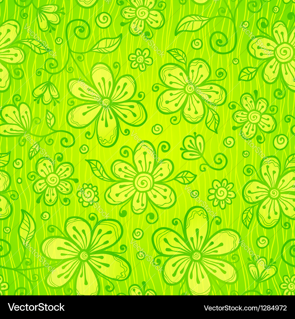 Green doodle flowers seamless pattern Royalty Free Vector