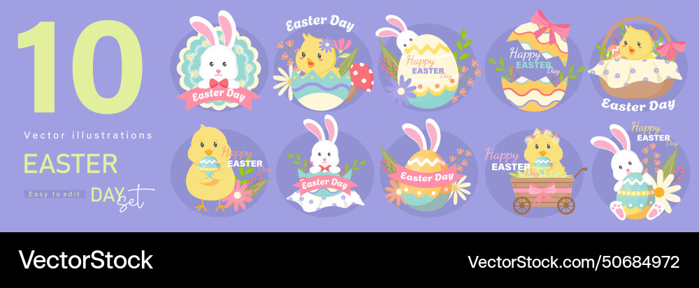 Happy easter set designs for spring holidays Vector Image