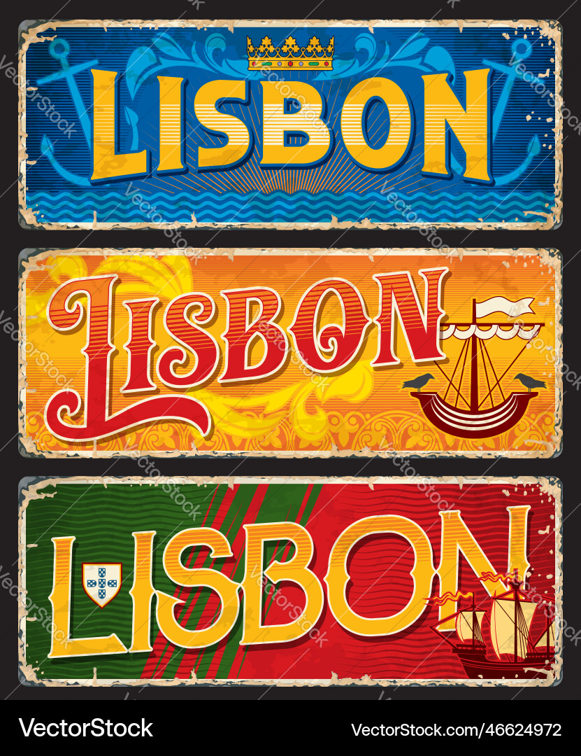 Lisbon Travel & Heraldic Plates Royalty Free Vector