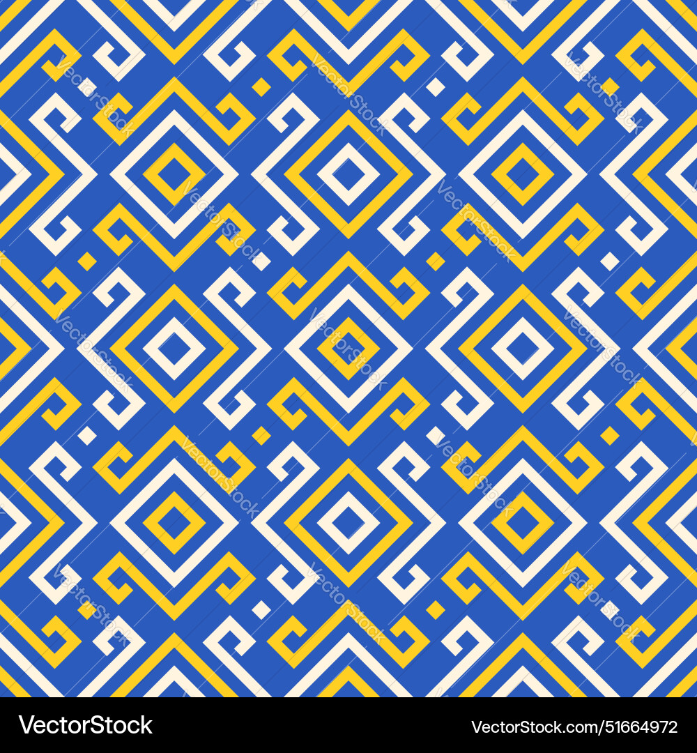 Seamless pattern with blue and yellow greek key Vector Image