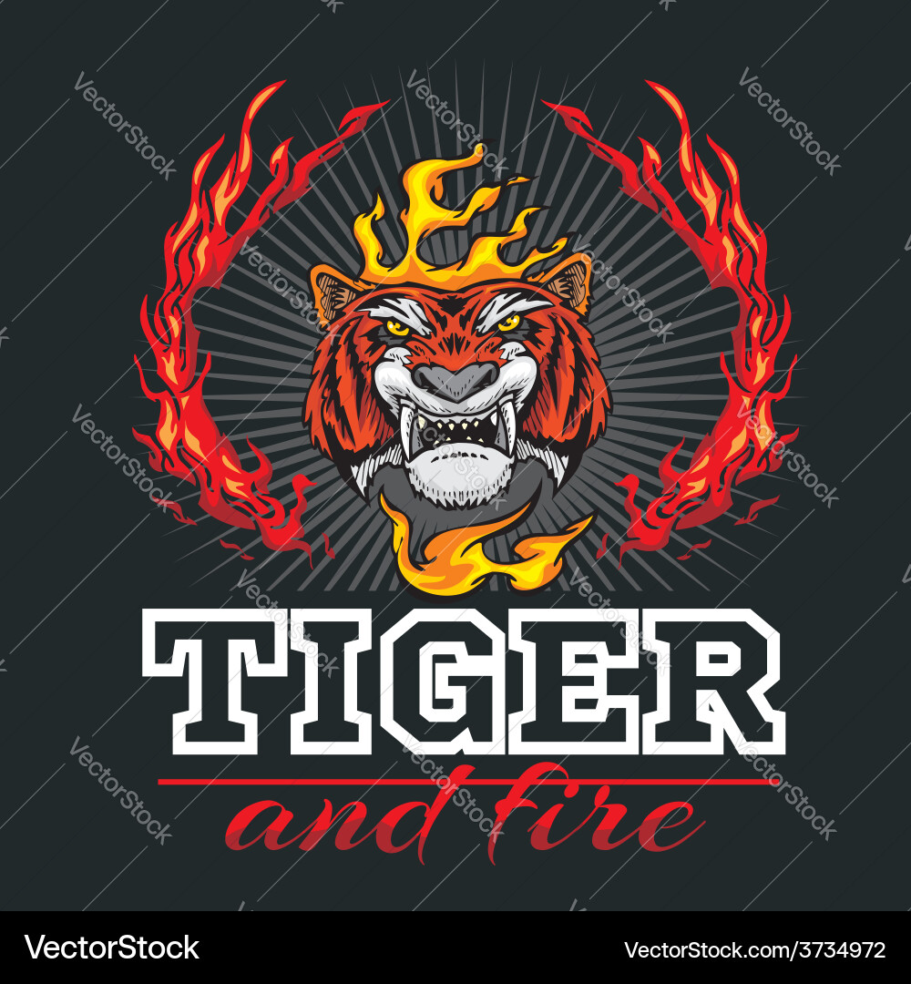 Tiger head hand and fire Royalty Free Vector Image