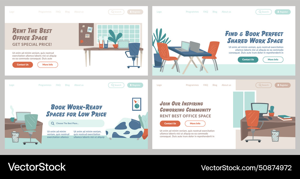 Web banner set for coworking office rent promo Vector Image