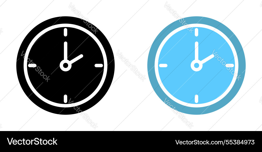 Clock two icons pack in black and colored version Vector Image