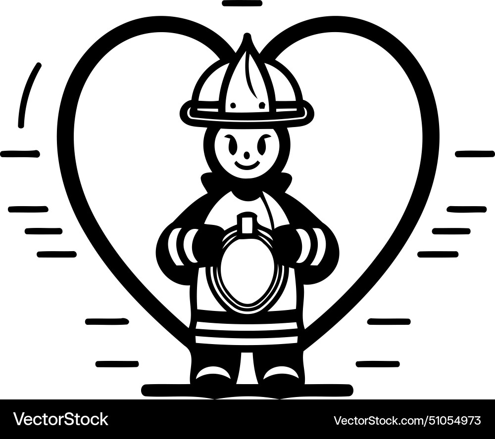 Fireman in a fire suit with burning heart Vector Image