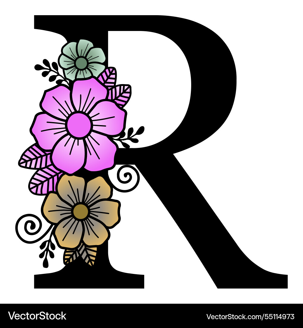 Luxurious floral alphabet r Royalty Free Vector Image