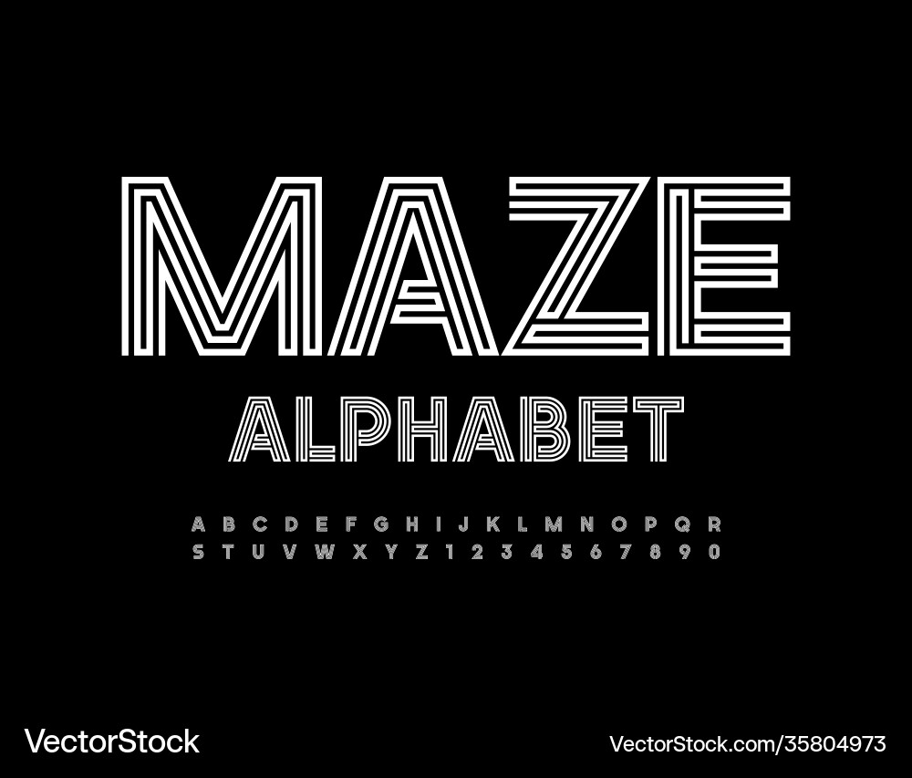 Maze alphabet white creative font Royalty Free Vector Image