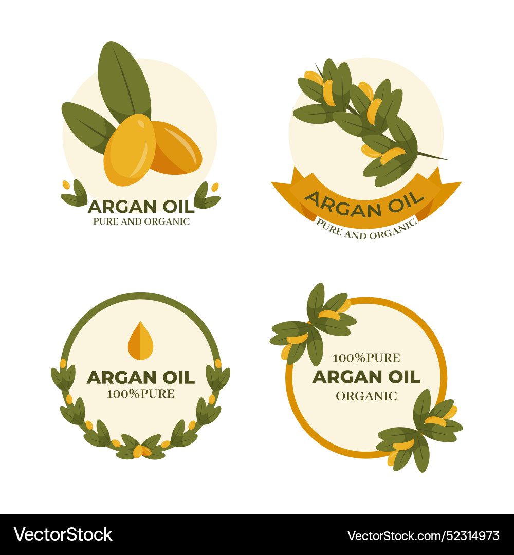 Organic flat argan oil badge set Royalty Free Vector Image