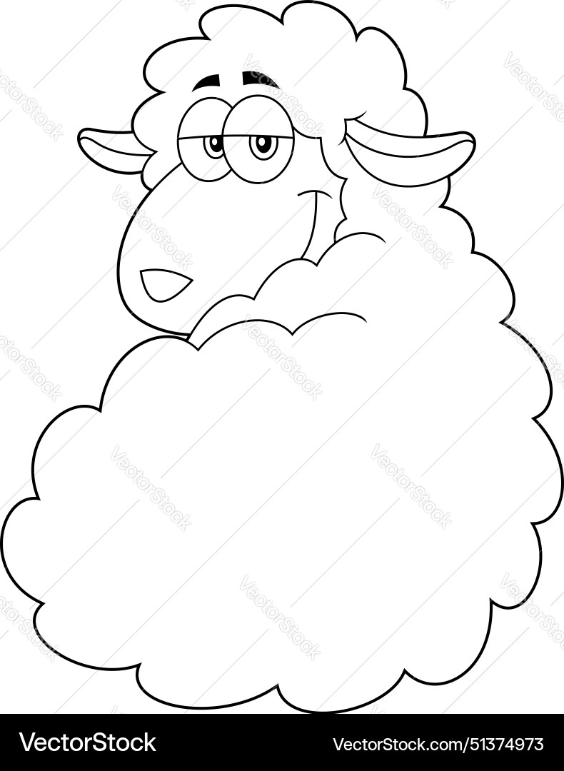 Outlined smiling female sheep cartoon character Vector Image