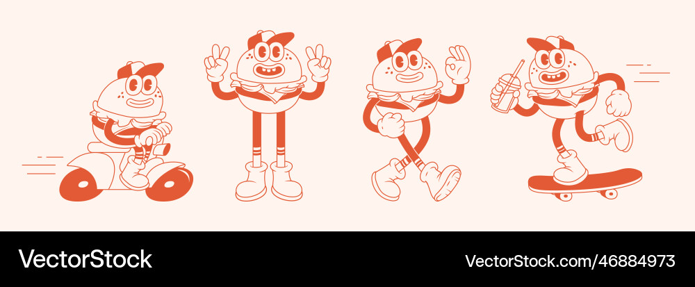 Retro Fast Food Cartoon Stickers Royalty Free Vector Image