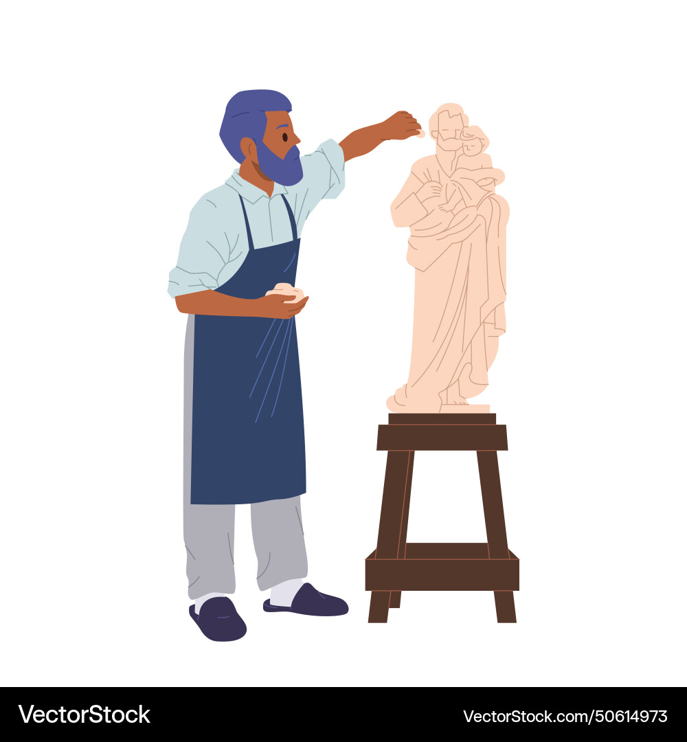 Sculptor male cartoon character making sculpture Vector Image