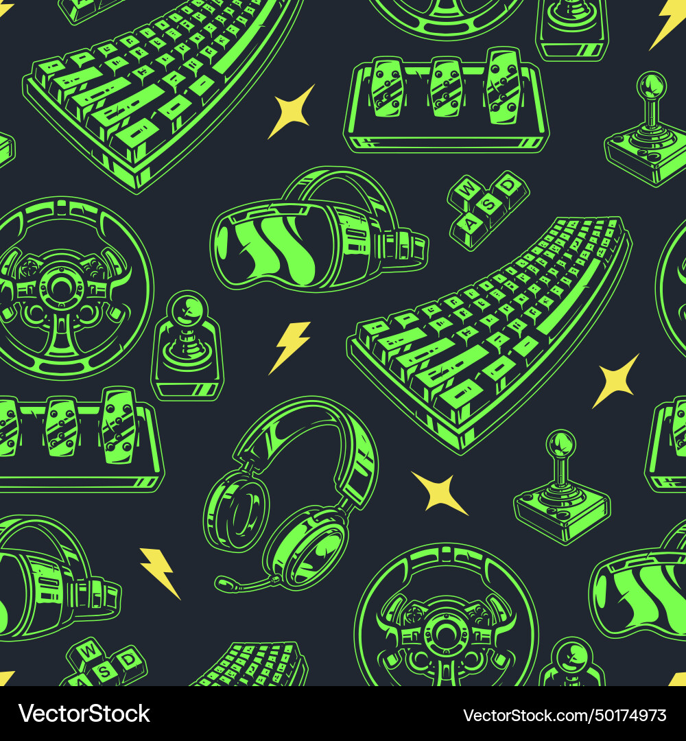 Video games green seamless pattern Royalty Free Vector Image
