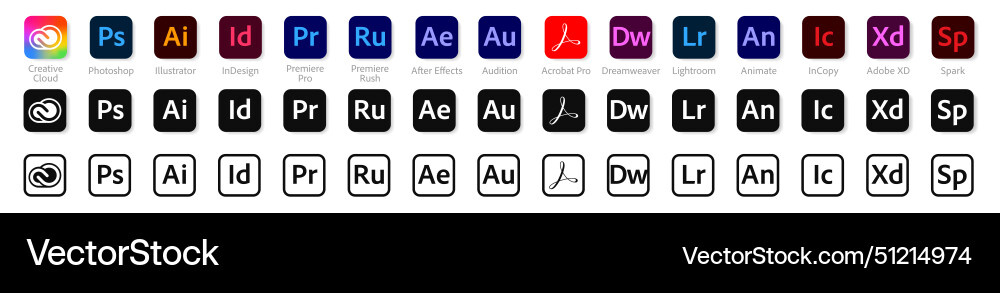 Big set of adobe apps icons creative cloud Vector Image