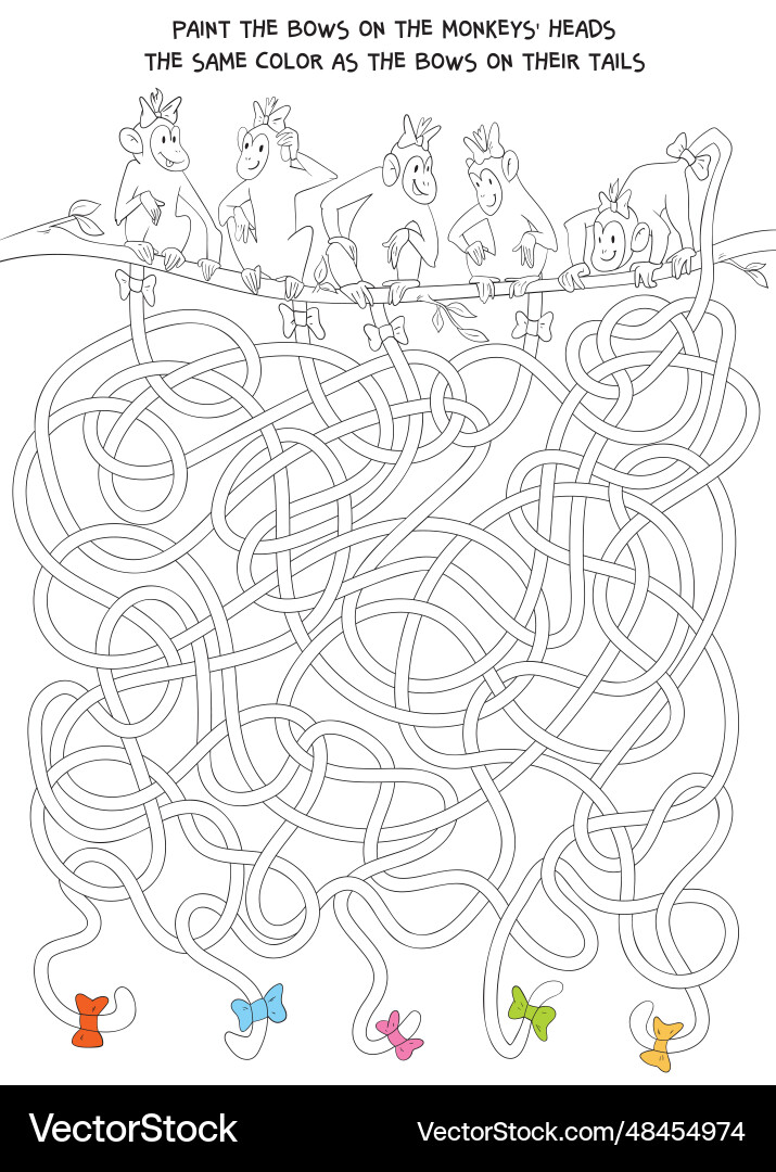 Children logic game to pass maze funny monkeys Vector Image