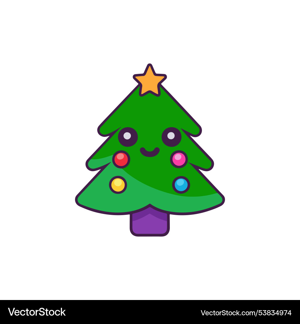 Cute kawaii christmas tree with star Royalty Free Vector