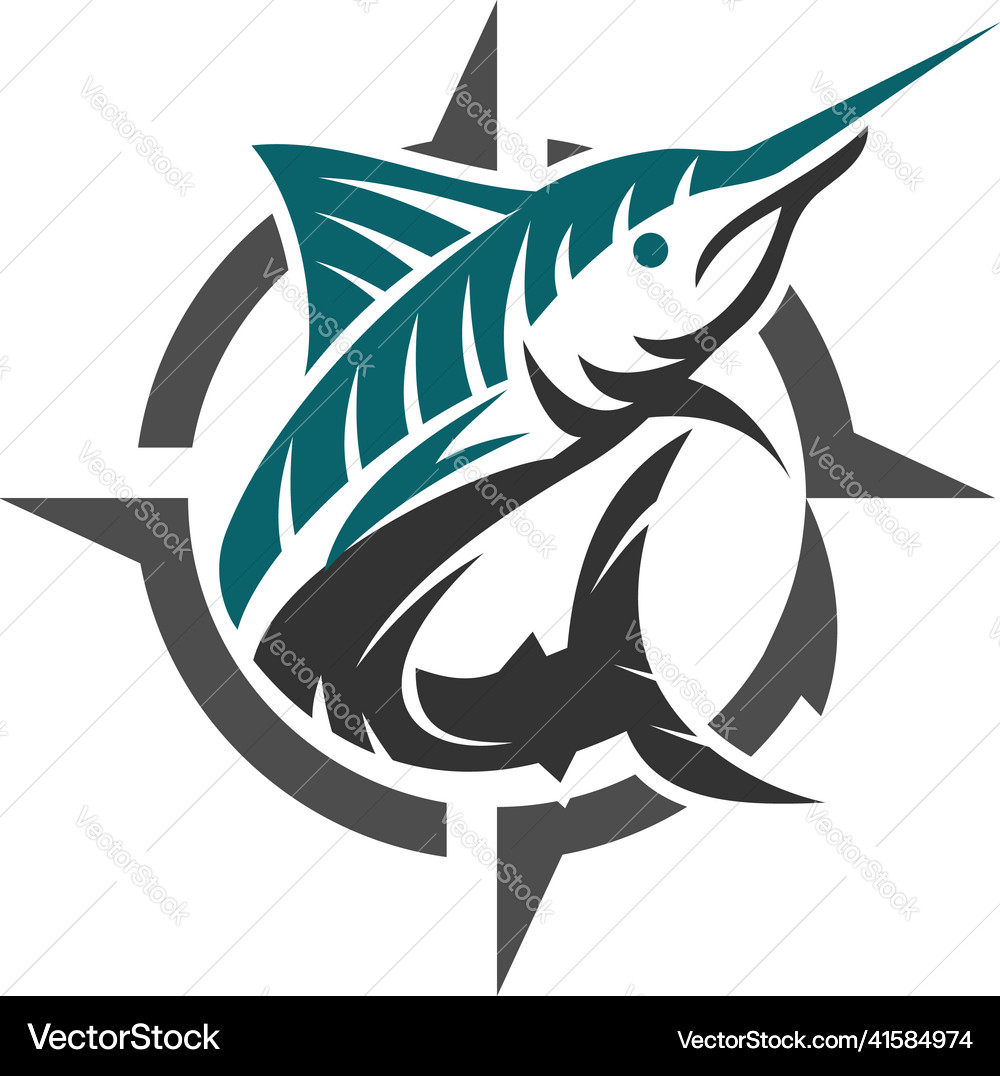 Marlin fish with fishing hook compass icon brand Vector Image