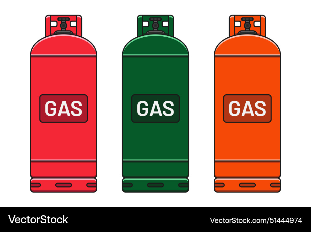 Red green propane gas tank set on white Royalty Free Vector