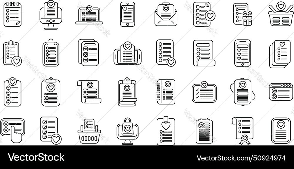 Wish list icons set outline winter post Royalty Free Vector