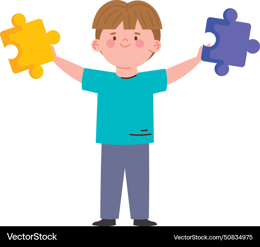Autism boy with hands up Royalty Free Vector Image