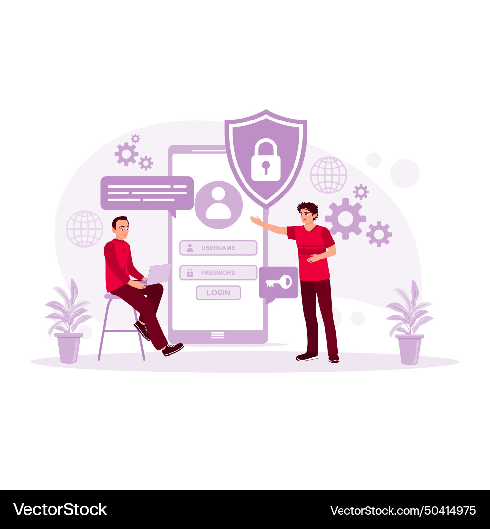 Businessman creates data protection engineering Vector Image