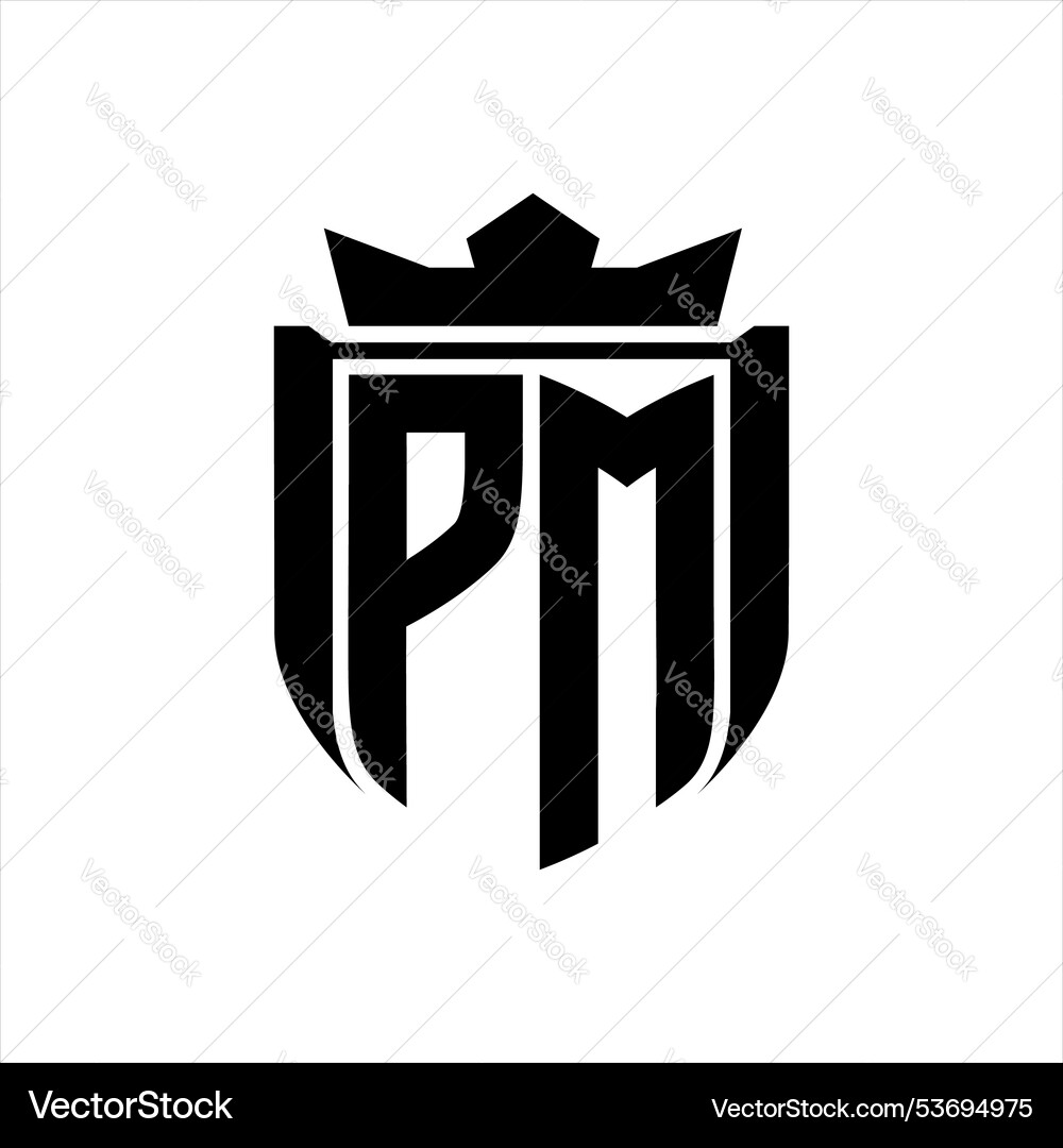 Pm logo with shield shape geeometric crown Vector Image