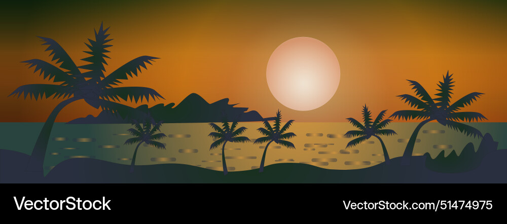 Sunset beach game background Royalty Free Vector Image