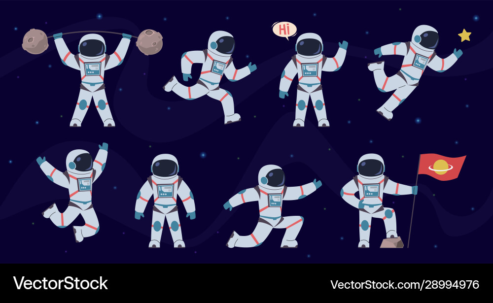 Cartoon astronaut cosmonaut characters Royalty Free Vector