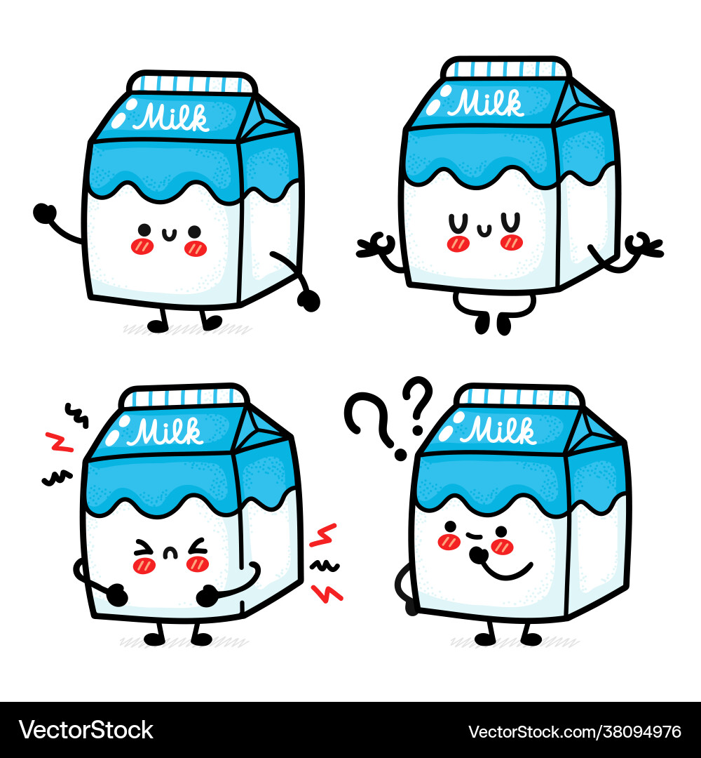 Cute funny milk box hand drawn cartoon Royalty Free Vector